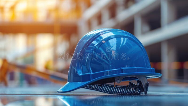 A Blue Hard Hat Sitting on Top of a Table, AI Stock Illustration ...
