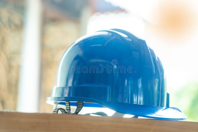 Blue Hard Safety Helmet Hat for Safety Workman. Stock Image - Image of ...