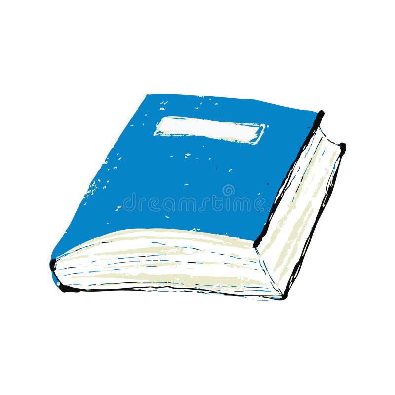 Blue Hardcover Book Illustration in Hand Drawn Doodle Style. Symbol of ...