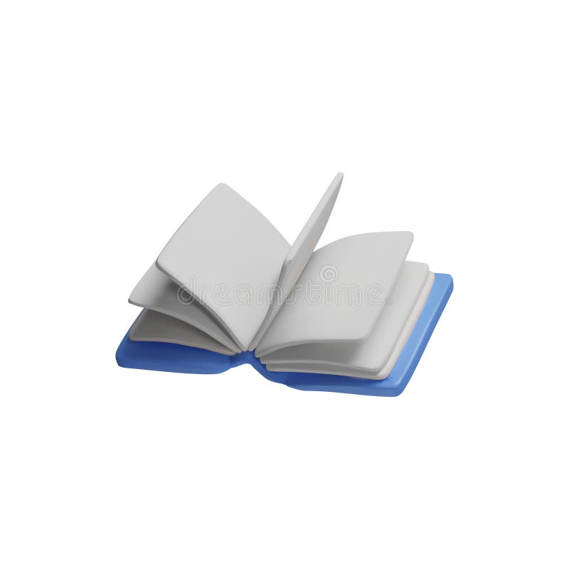 Blue Hardcover Opened Book with White Sheets Fluttering 3D Style Vector ...