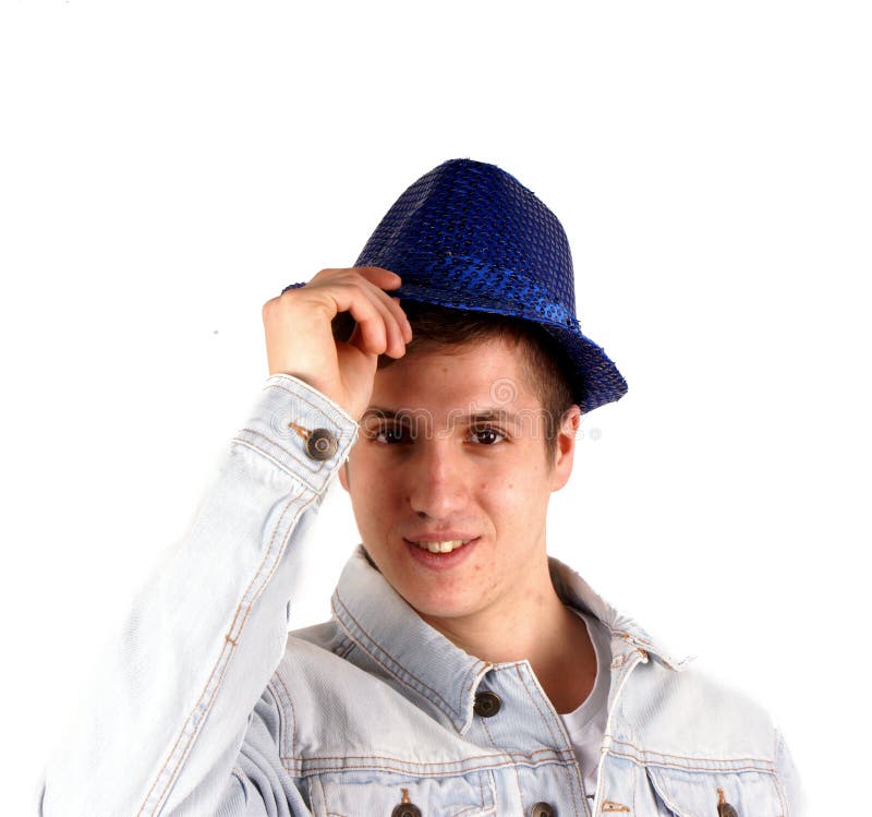 Blue hat stock image. Image of lifestyle, cheerful, caucasian - 50964731