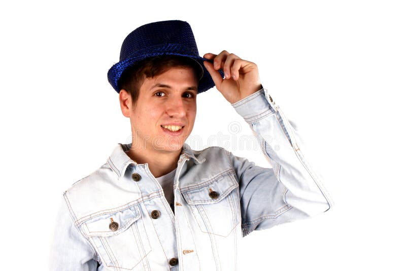 Blue hat stock image. Image of cool, face, male, background - 50964687