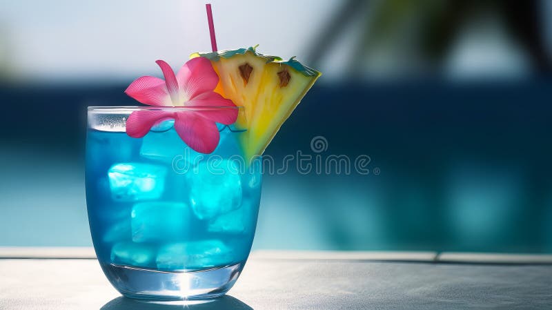 Blue Hawaiian Cocktail on Poolside by Pool. Generative AI Illustration ...