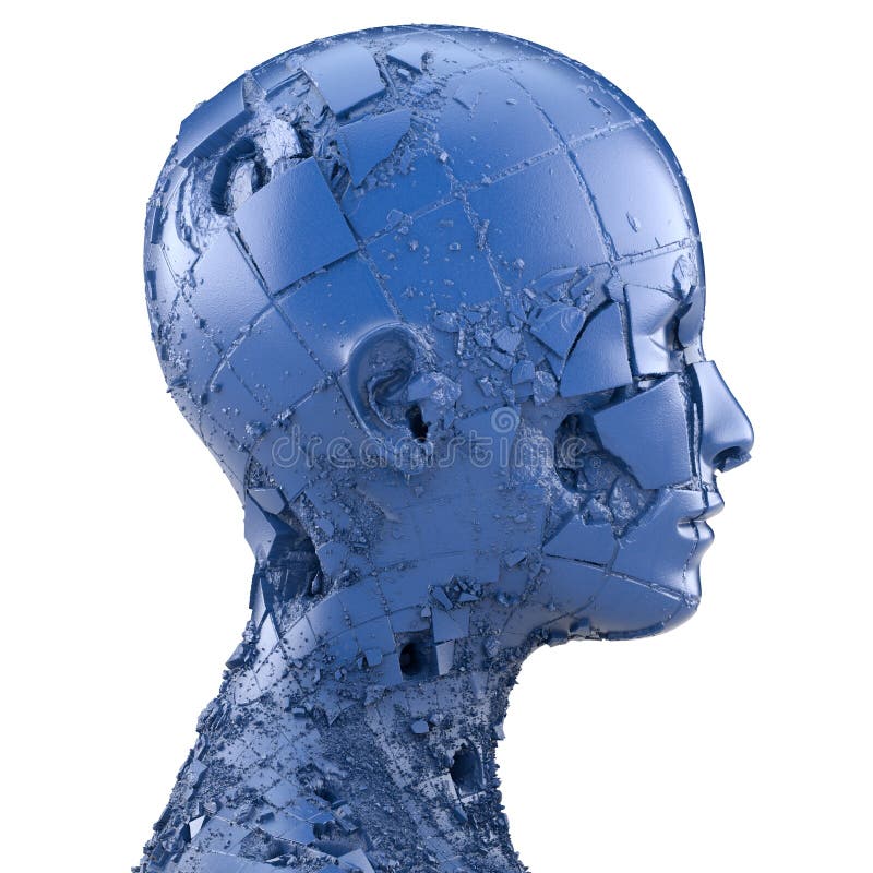 Blue head broken in pieces stock illustration. Illustration of skin ...
