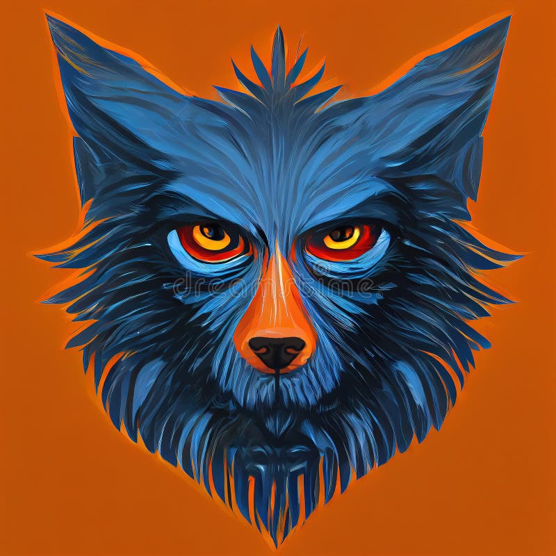 Blue Head of a Wolf Werewolf on an Orange Background. AI-generated ...
