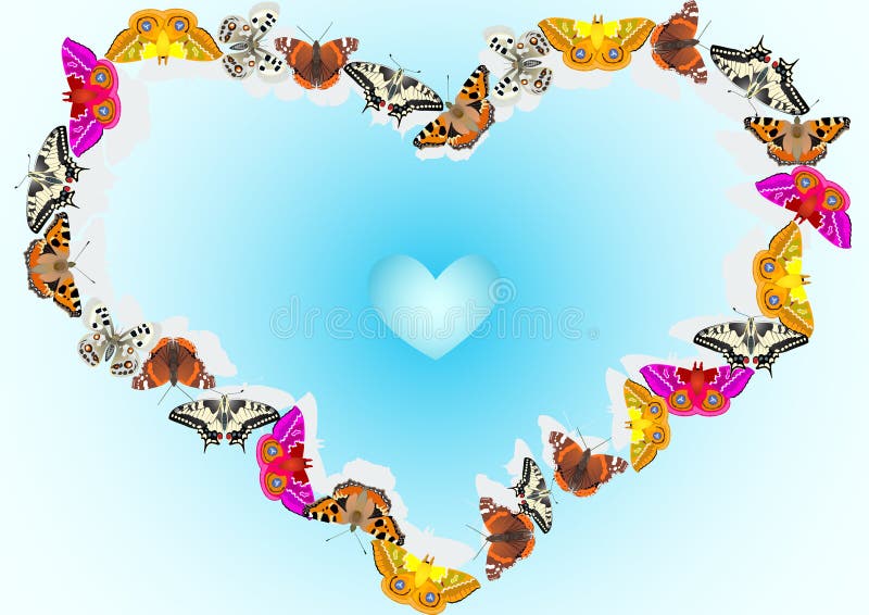 Blue Heart Background of Butterflies Stock Vector - Illustration of ...
