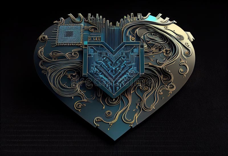 Blue Heart Designed As Central Processing Unit Illustration. AI ...