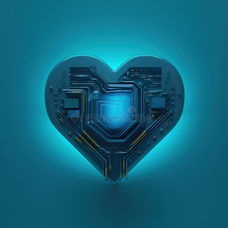 Blue Heart Designed As Central Processing Unit of Love Stock ...