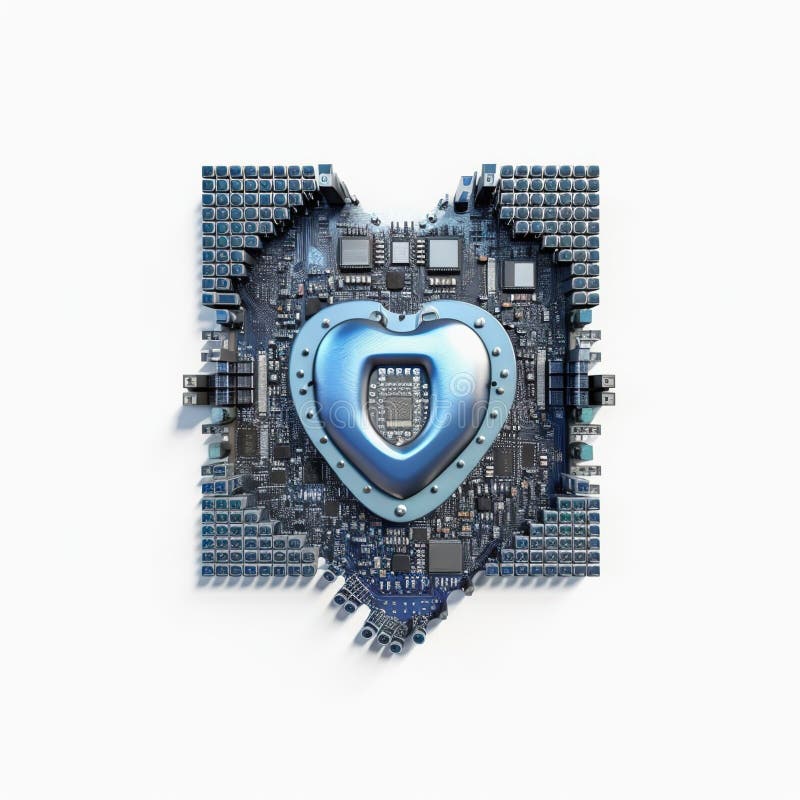 Blue Heart Designed As Central Processing Unit of Love Stock ...