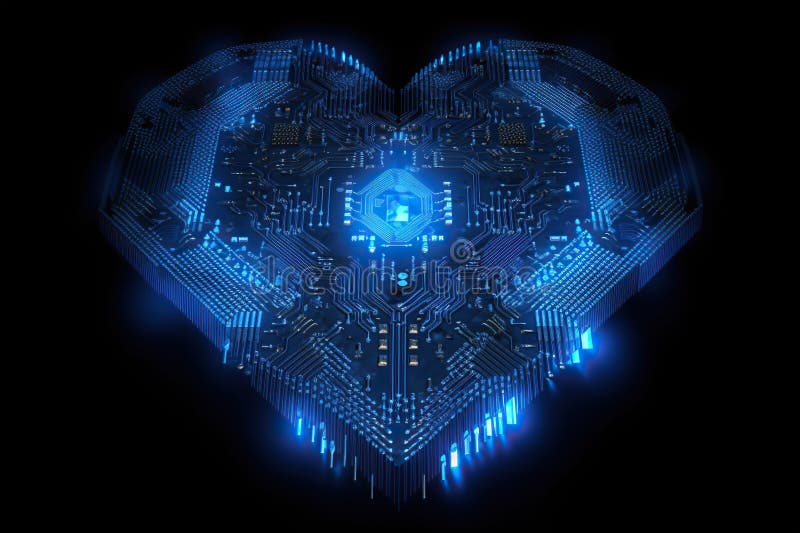 Blue Heart Designed As Central Processing Unit of Love, Created with ...