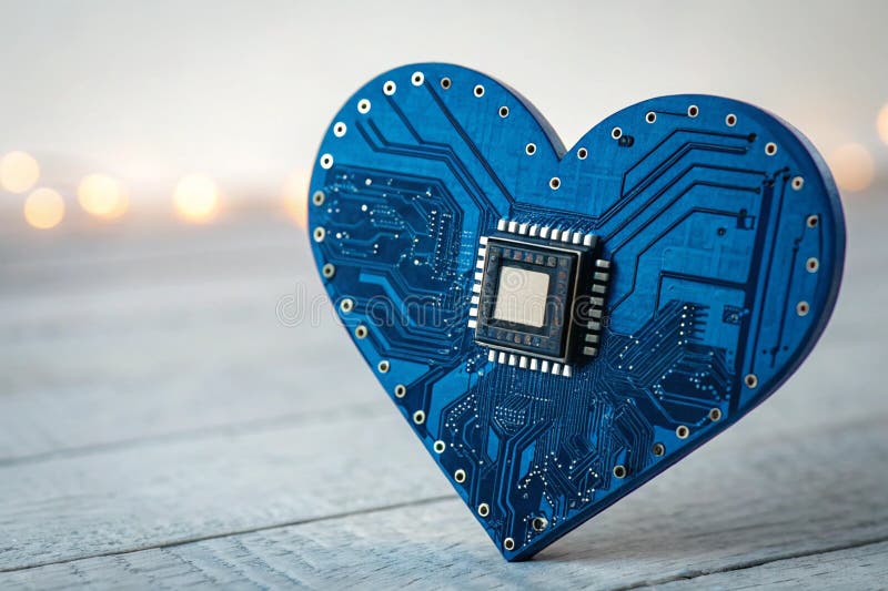 Blue Heart Designed As Central Processing Unit of Love Stock ...