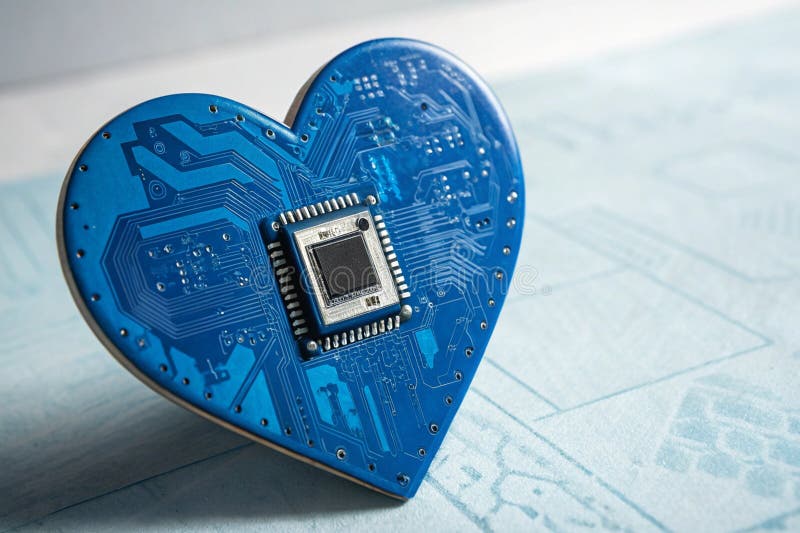 Blue Heart Designed As Central Processing Unit of Love Stock ...