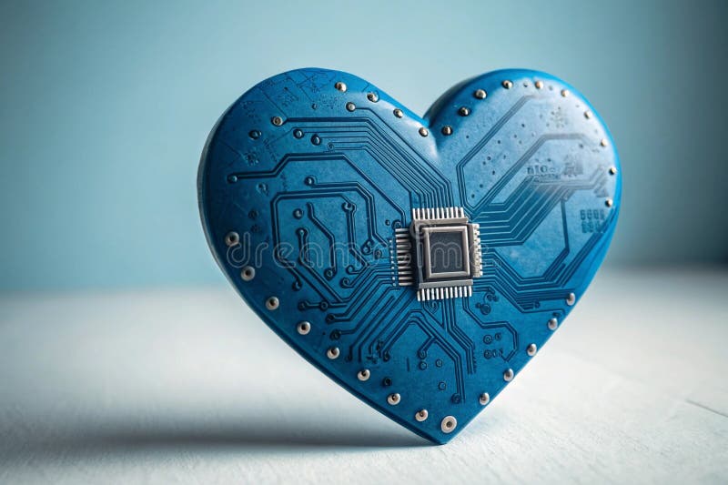 Blue Heart Designed As Central Processing Unit of Love Stock ...