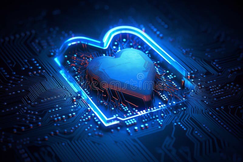 Blue Heart Designed As Central Processing Unit of Love,Generative AI ...