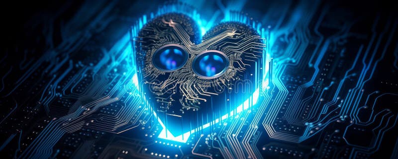 Blue Heart Designed As Central Processing Unit of Love. Generative AI ...