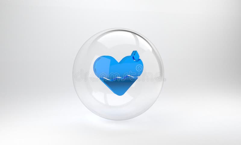 Blue Heart Heal Icon Isolated on Grey Background. Glass Circle Button ...