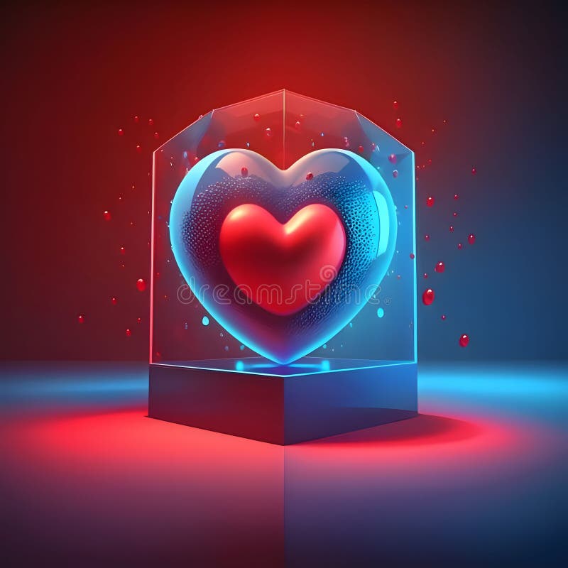 Blue Heart in the Middle of Red in a Glass Container. Heart As a Symbol ...