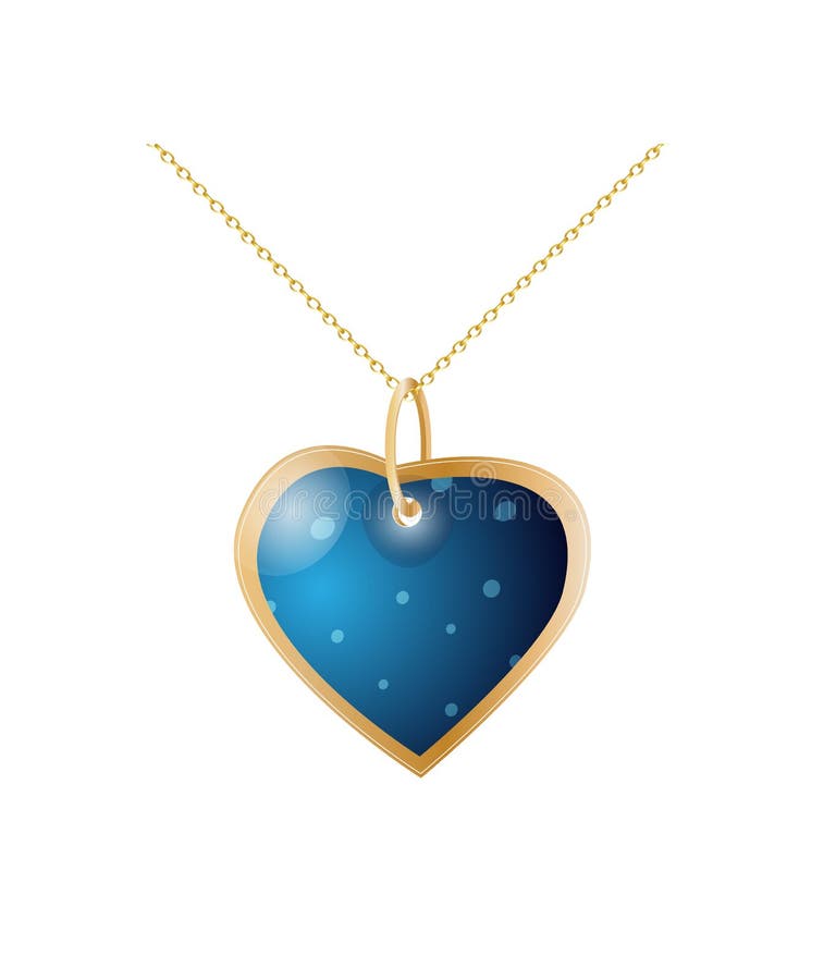 Blue Heart Pendant. Golden Chain. Valentines Gift Stock Vector ...