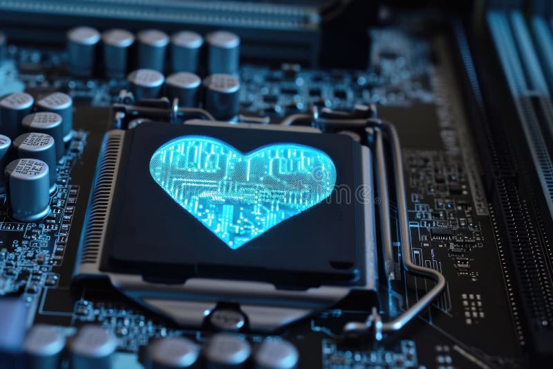 Blue Heart in the Shape of a Cpu Symbolizing the Power of Love Stock ...
