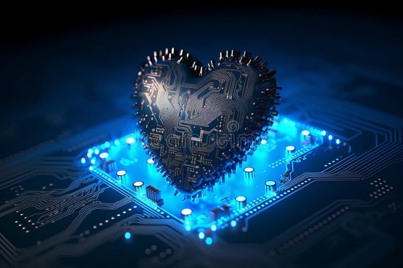 Blue Heart Shaped As Computer Circuit Board. Generative AI. Stock ...