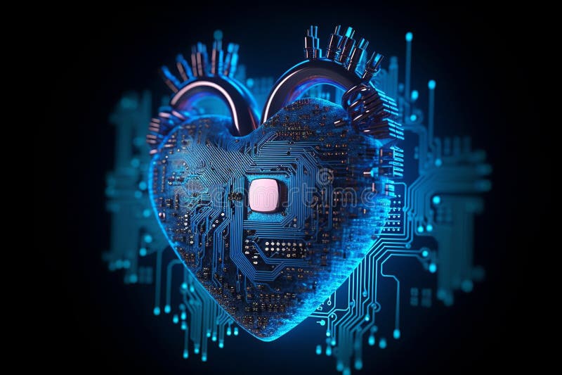 Blue Heart Shaped As Computer Circuit Board. Generative AI. Stock ...