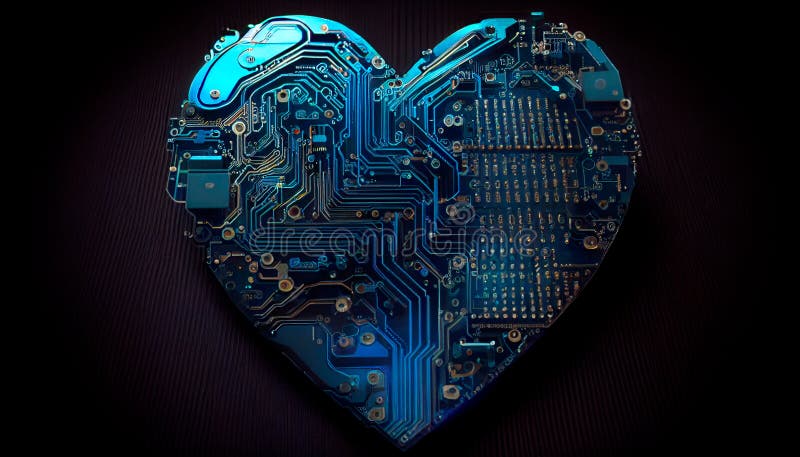 Blue Heart Shaped As Computer Circuit Board. Generative AI Stock ...
