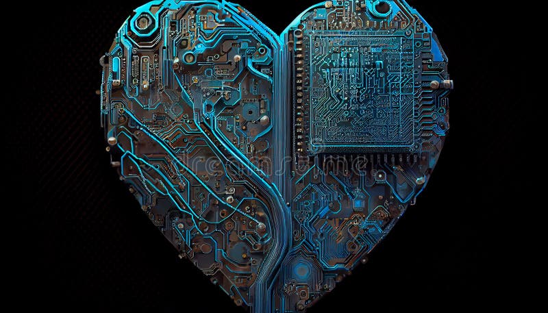 Blue Heart Shaped As Computer Circuit Board. Generative AI Stock ...