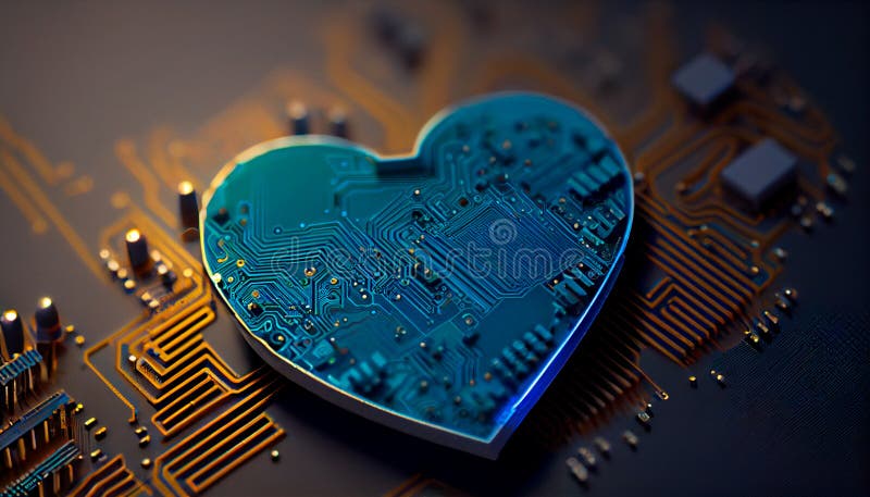 Blue Heart Shaped As Computer Circuit Board. Generative AI Stock ...