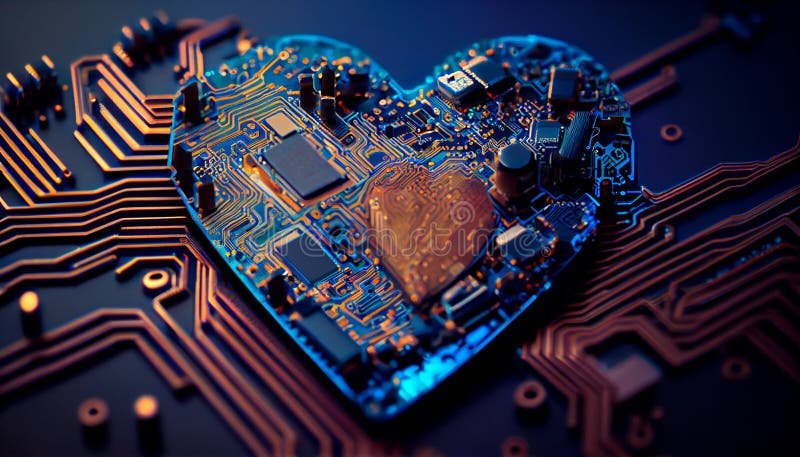 Blue Heart Shaped As Computer Circuit Board. Generative AI Stock ...