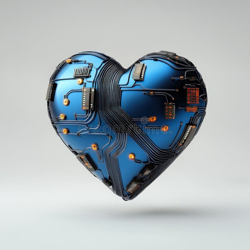 Blue Heart Shaped CPU with Glowing Circuitry Design Concept Stock ...