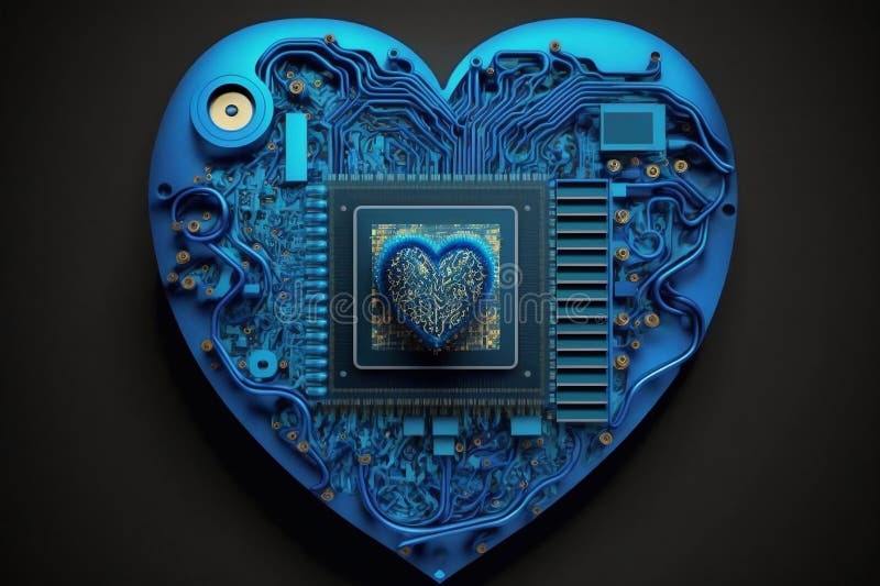 A Blue Heart-Shaped CPU Symbolizes Love S Central Processing Unit. AI ...