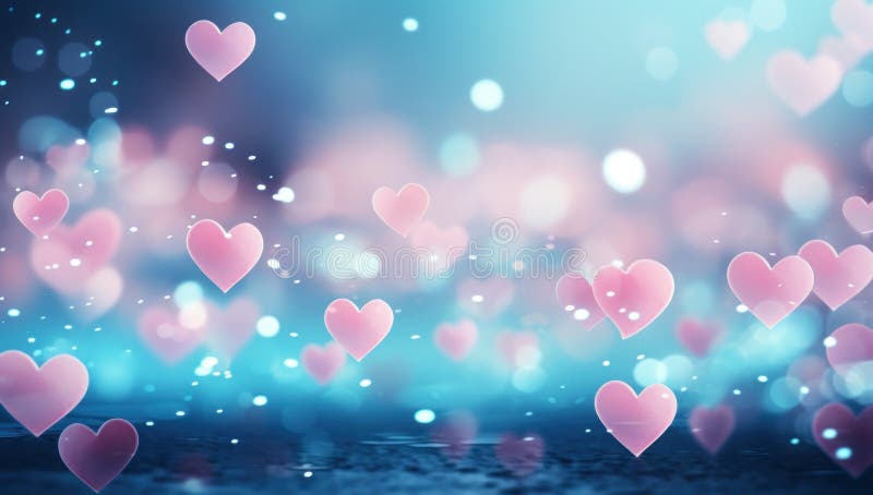 Blue Hearts Dribbling on a Blurred Background, Stock Illustration ...