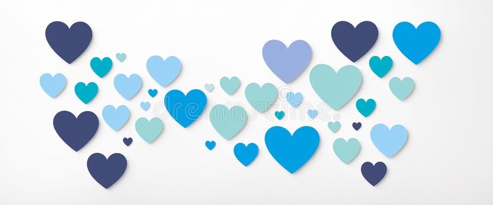 Blue Hearts Pattern, Scattered Hearts on White, Love Symbol Background ...