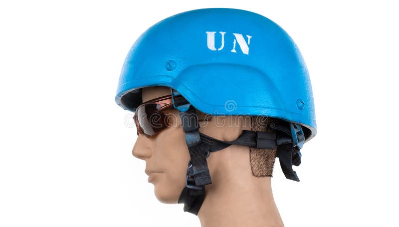 Blue Helmet UN Isolated on White Stock Image - Image of isolated ...