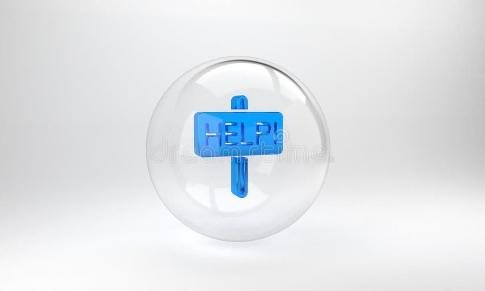 Blue Help Icon Isolated on Grey Background. Glass Circle Button Stock ...