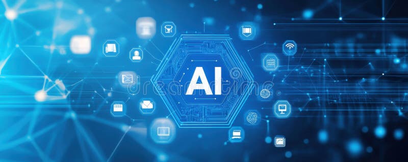 Blue Hexagon with AI Letters on a Futuristic Digital Background ...