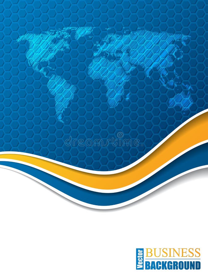 Blue Hexagon Business Brochure with Scribbled Map Stock Illustration ...