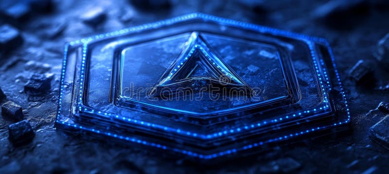 Blue Hexagon Outline Symbol Illuminated from within, Set on a Dark ...