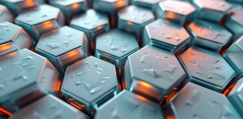 Blue Hexagon Pattern with Orange Glow Stock Photo - Image of render ...