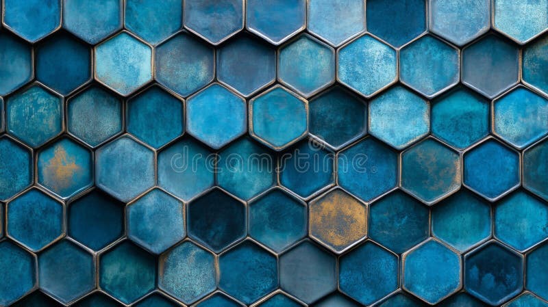 Blue Hexagon Tiles Geometric Pattern Wall Stock Illustration ...
