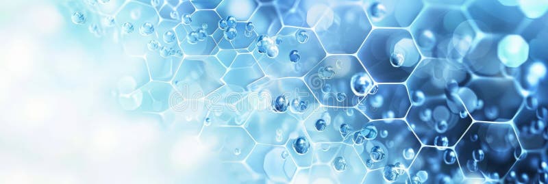 Blue Hexagonal Background with Water Molecules, Representing Medical ...