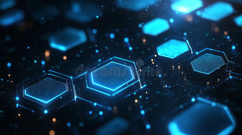 Blue Hexagonal Shapes with Glowing Edges Create an Abstract Digital ...
