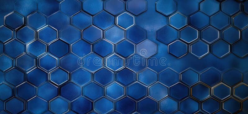 Blue Hexagonal Tile Pattern with Glossy Finish and Metallic Edges ...