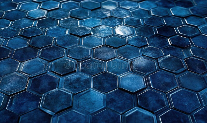 Blue Hexagonal Tiles with Glossy Finish Creating a Modern Textured ...