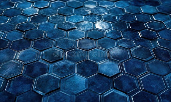 Blue Hexagonal Tiles with Glossy Finish Creating a Modern Textured ...