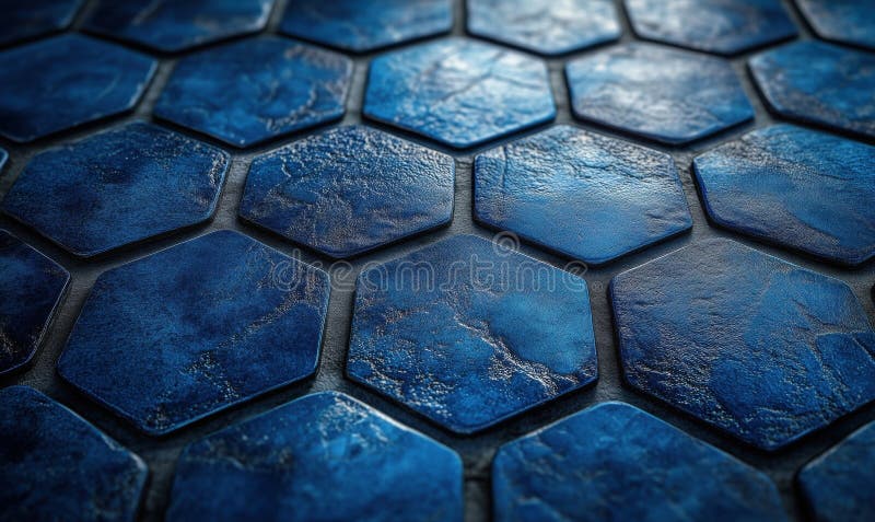 Blue Hexagonal Tiles with Textured Surface for Modern Interior Design ...