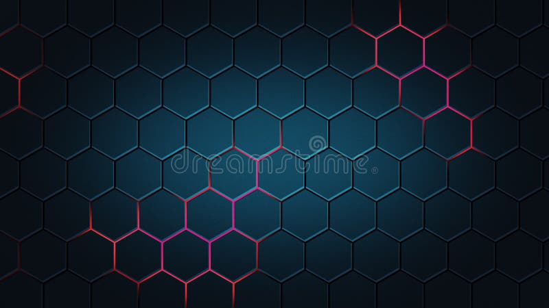 Blue Hexagons with Red Glow. Gradient Background of Honeycombs and Red ...