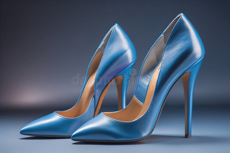 Blue High Heel Shoes on a Blue Background. Generative Ai Stock ...