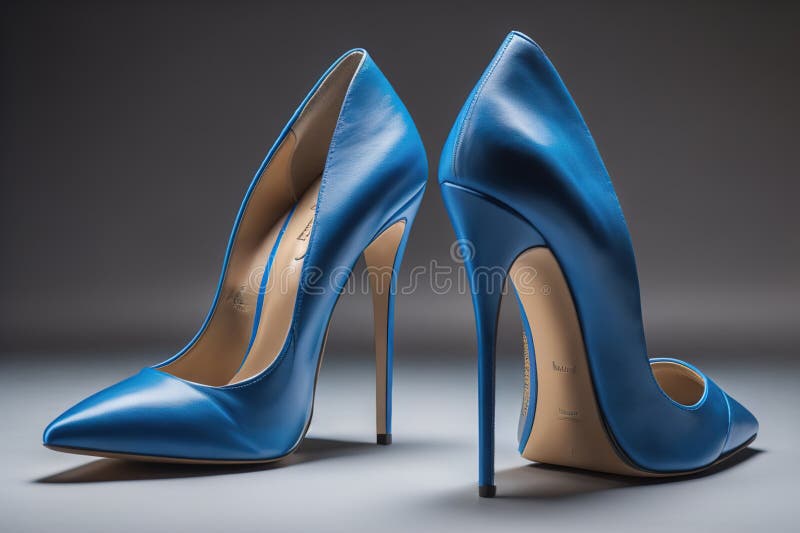 Blue High Heel Shoes on a Gray Background. Studio Shot Stock ...