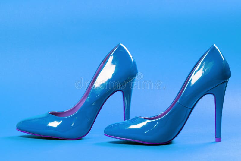 Blue High Heels Shoes on Dark Background Stock Photo - Image of pair ...